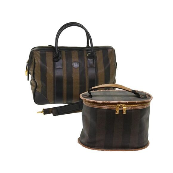 Fendi | Bags | Pre Loved Fendi Pecan Canvas Hand Bag Boston Bag Coated Canvas 2set Brown Black ...